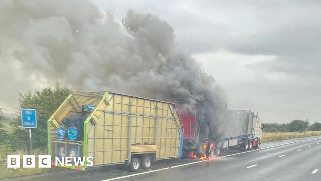 M5 reopens after fairground ride caught fire - BBC News
