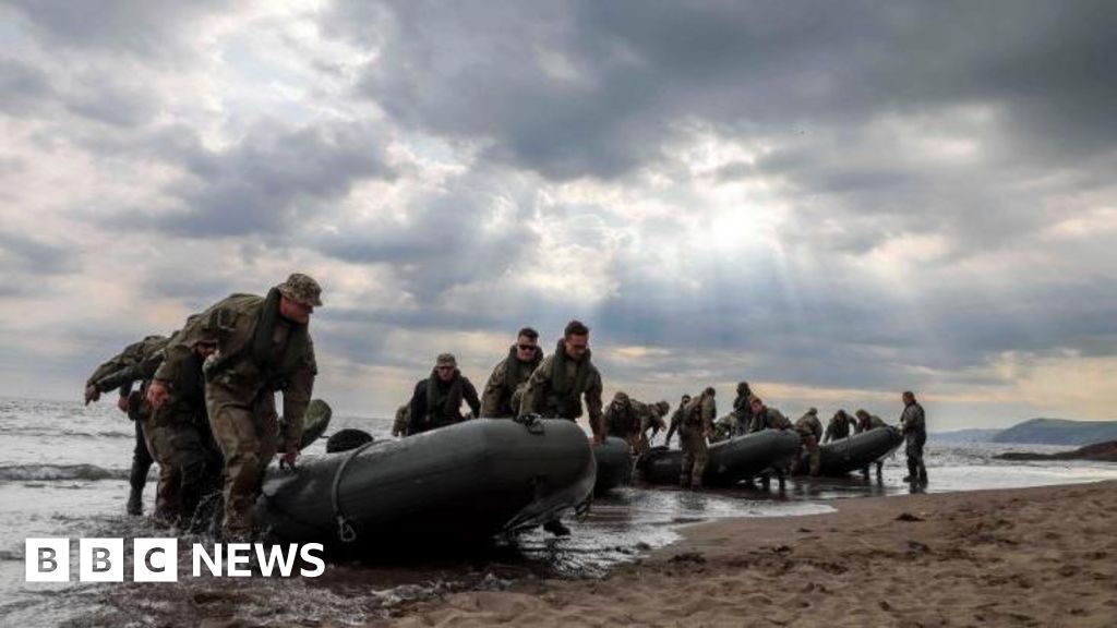 Plymouth based 42 Commando Royal Marines train on Tregantle Beach