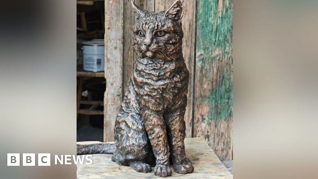 Ambleside town cat Riley remembered with statue - BBC News