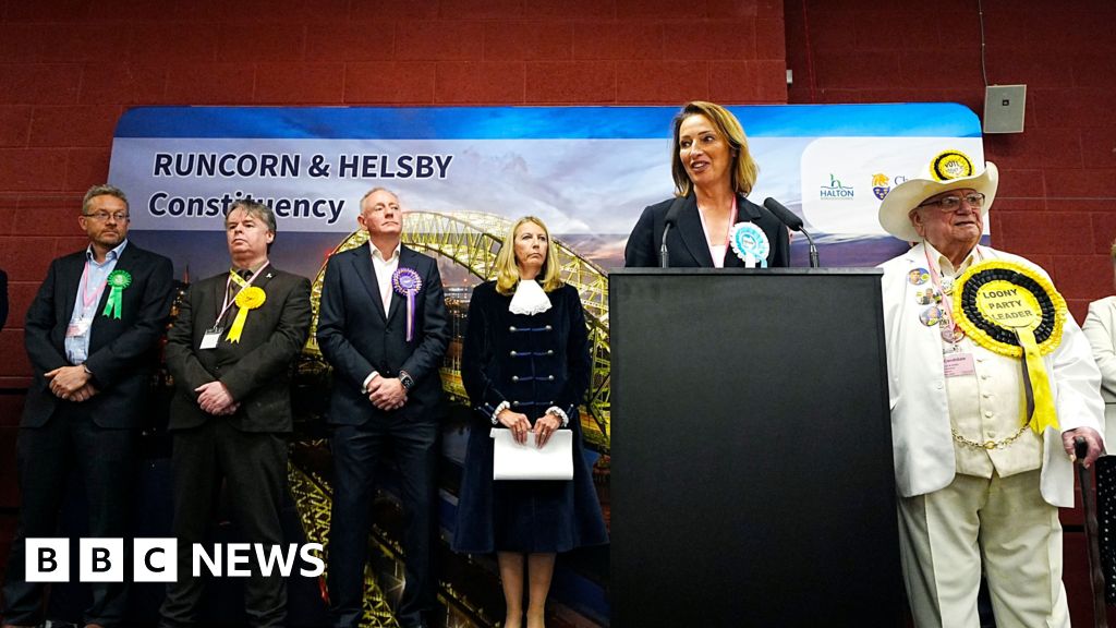 Watch: New Runcorn and Helsby MP Sarah Pochin's victory speech - BBC News