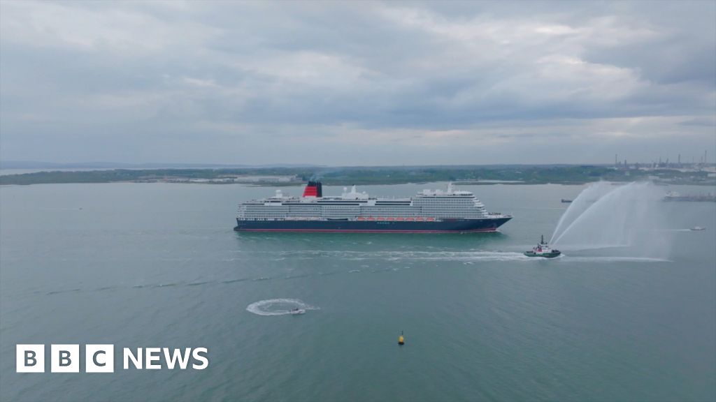 Queen Anne cruise ship arrival in Southampton captured by drone
