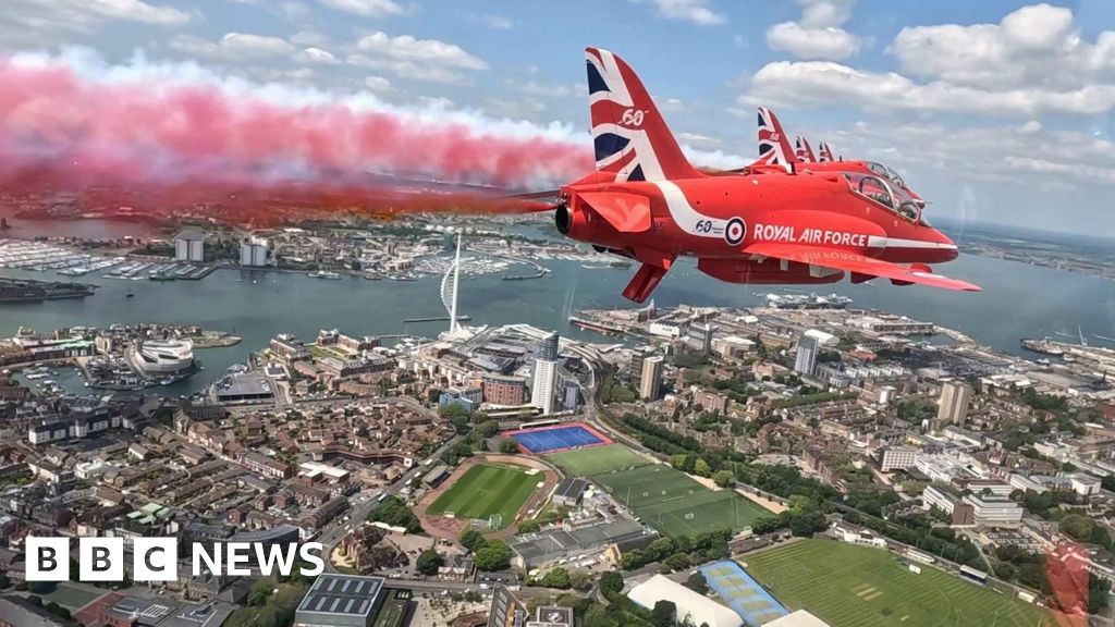 Cockpit view of the Red Arrow flypast for D-Day 80 in Portsmouth