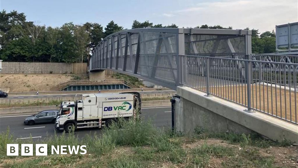 New footbridge over M3 motorway in Surrey officially opened - BBC News