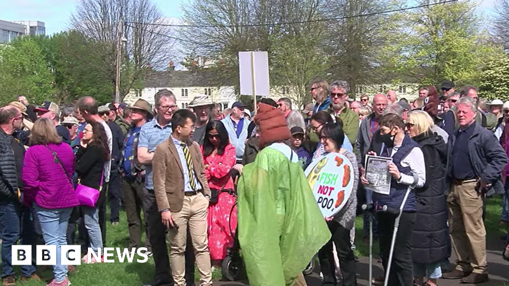 Dozens join protest against sewage discharges into rivers - BBC News