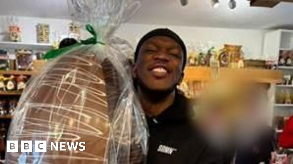 Youtuber KSI buys giant chocolate egg during Guernsey visit - BBC News