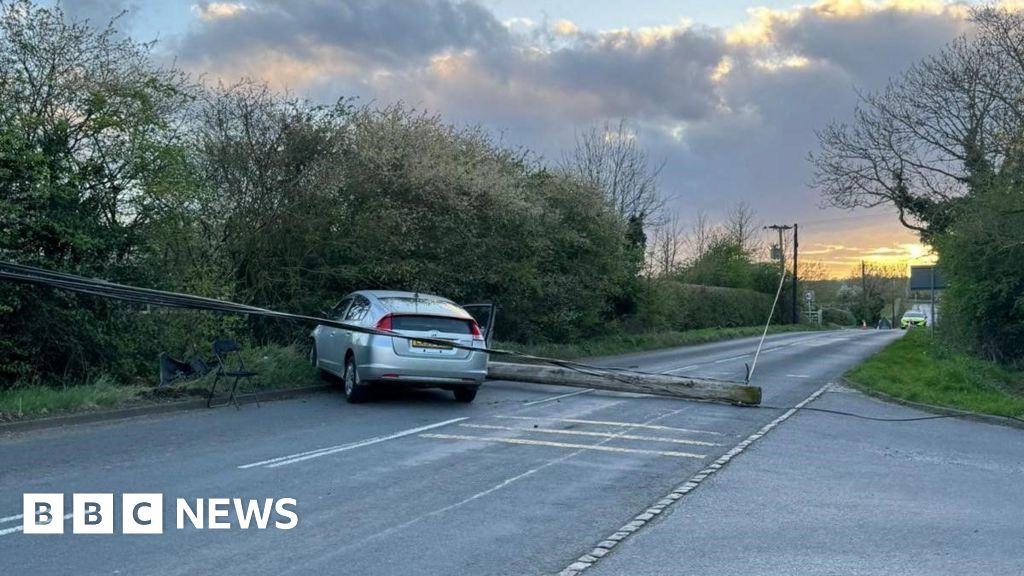 Telegraph pole blocks road after crash near Milton Keynes