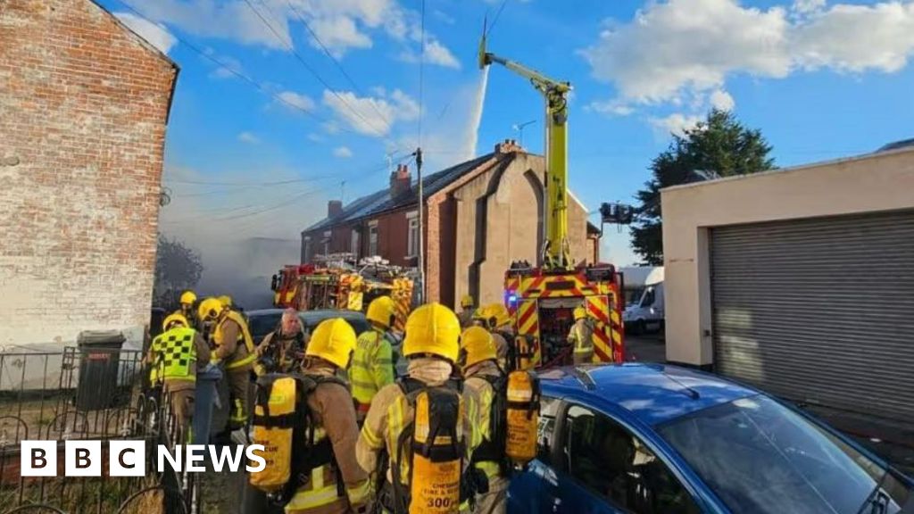 Crews remain at scene of disused building fire in Crewe
