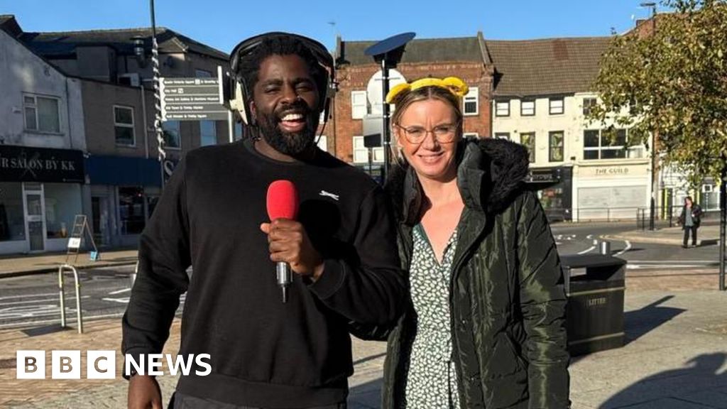 Radio presenters' three-legged walk for Children in Need