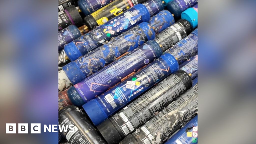 Exploding laughing gas canisters spark warnings from waste firms - BBC News