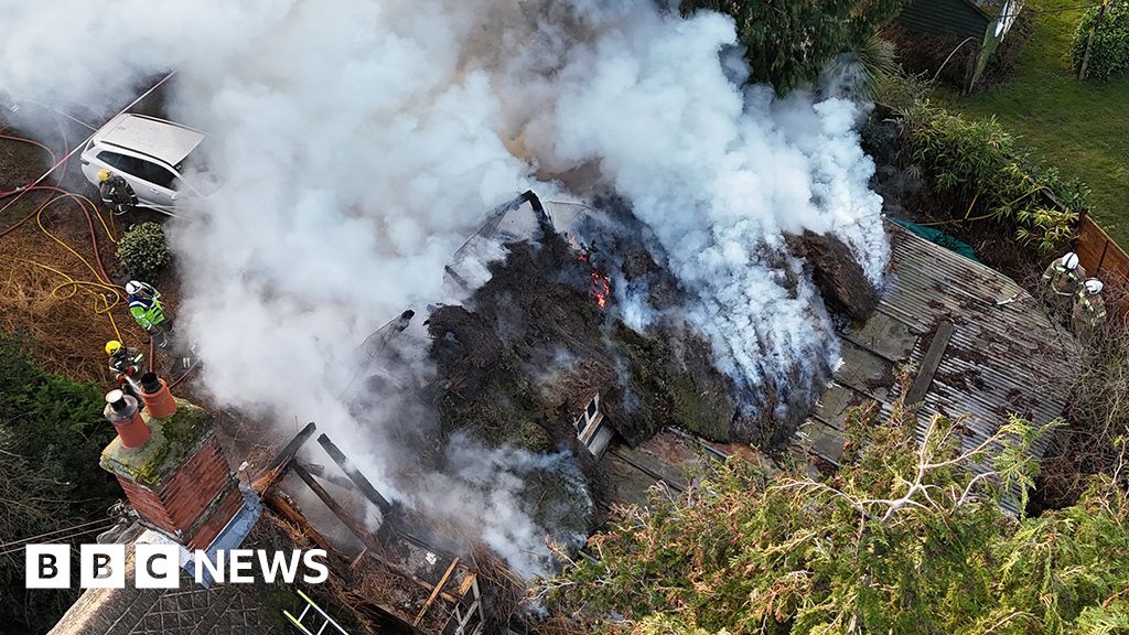 Drone reveals fire damage to thatched home in Ickburgh - BBC News