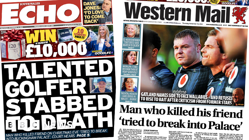 Wales' papers: Golfer stabbed to death and palace break in