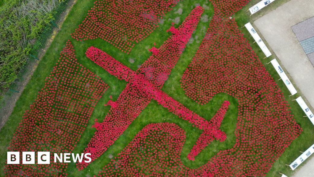 Drone captures Lancaster poppies at International Bomber Command Centre ...