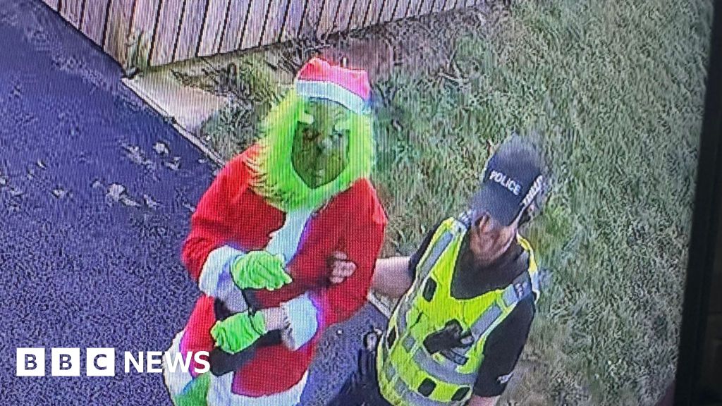 Watch Grinch get 'arrested' after Glasgow nursery break-in - BBC News