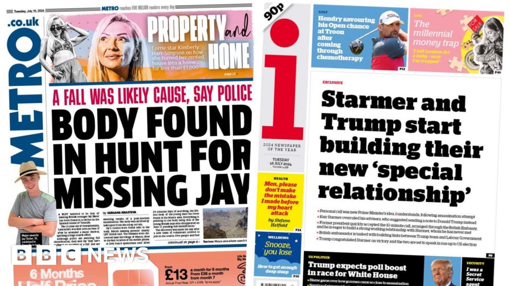 Scotland's papers: Body found in Jay search and PM calls Trump - BBC News