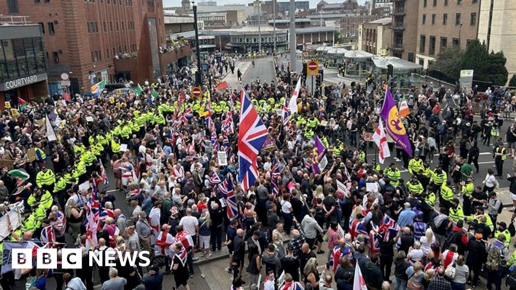 UKIP supporters and counter protestors arrive in Liverpool