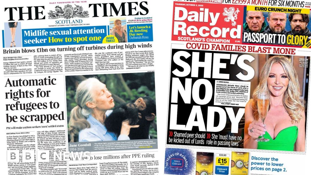 Scotland's papers: Calls to strip Mone of peerage and death of Jane Goodall
