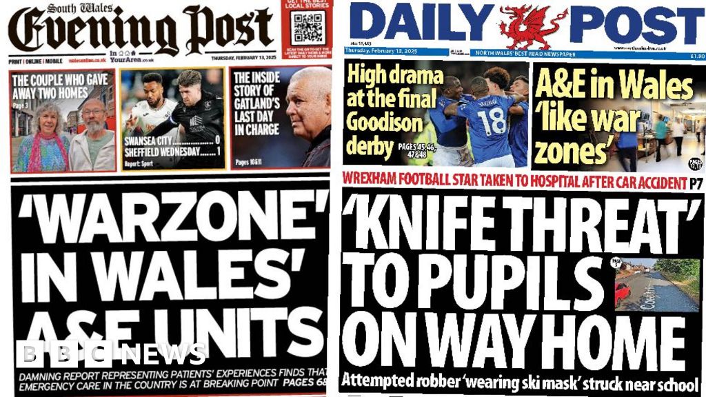 Wales' papers: A&E 'like a warzone' and 'knife threat' to pupils - BBC News
