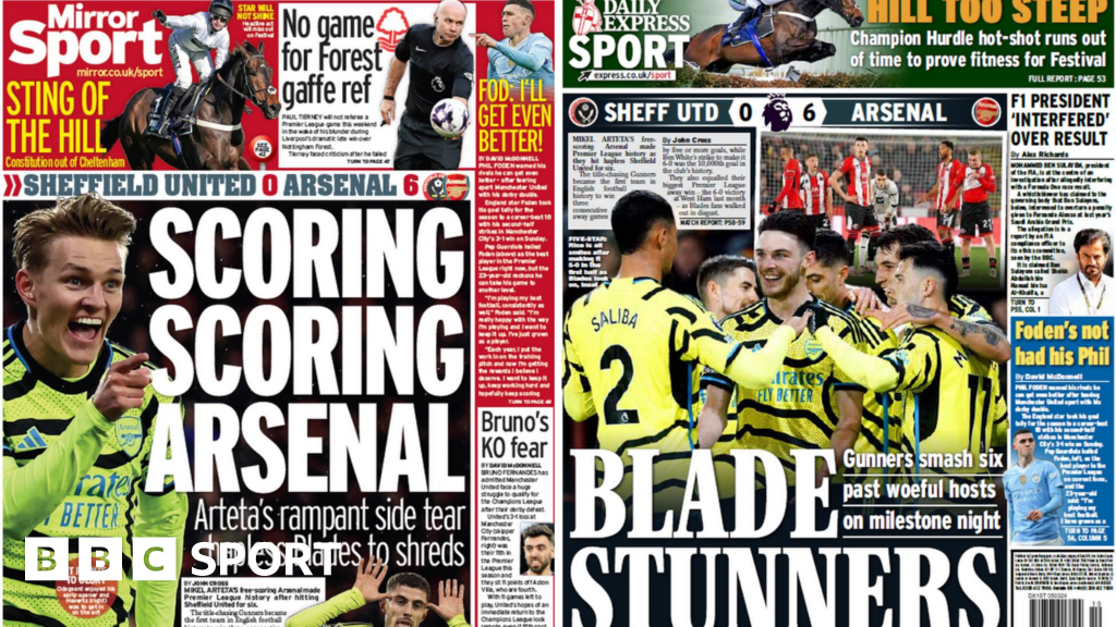Sheffield United 0-6 Arsenal: Newspaper back pages after Gunners win ...