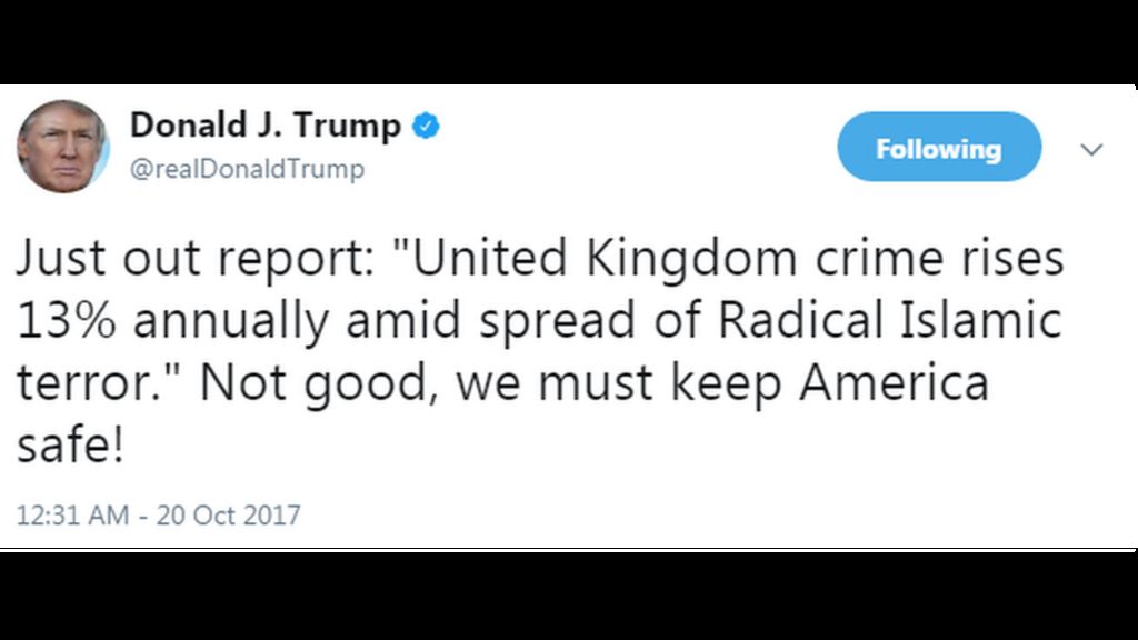 Anger Over Donald Trumps Uk Crime Tweet Bbc News