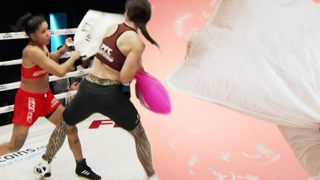 Pillow Fighting Championship: Competitors battle with pillows - BBC ...