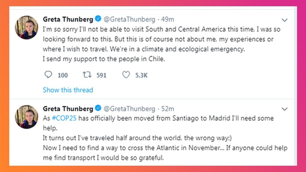 Greta Thunberg: Teenage climate activist needs help to get to COP25 in ...