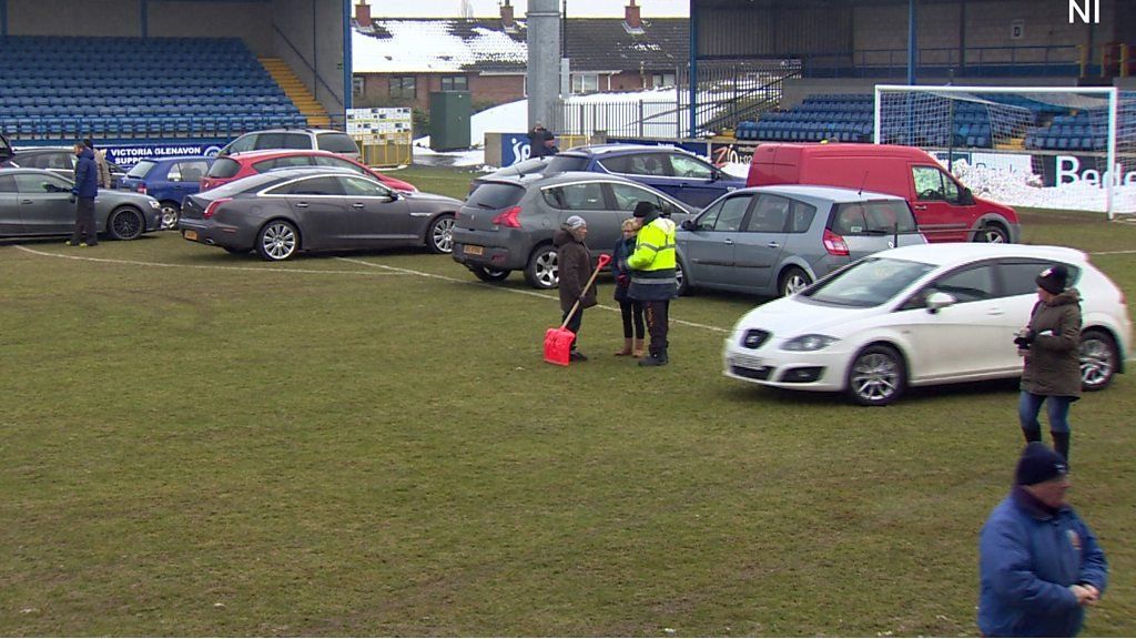 Some cars are on the pitch! Fans ensure match is played - BBC Sport