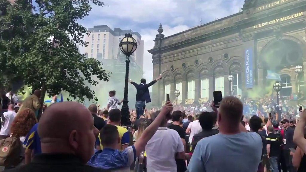 Leeds police officers injured as fans leave piles of rubbish - BBC News