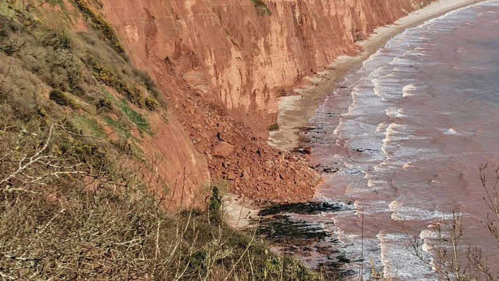 Cliff fall made 'ground shake' at private beach in Devon - BBC News