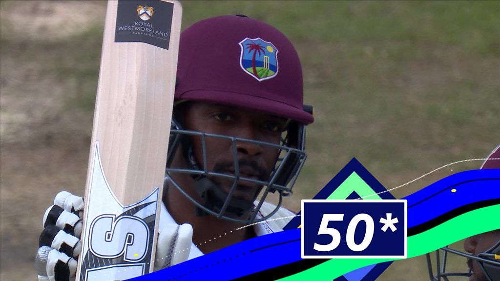 England v West Indies: Shamarh Brooks hits a six to bring up his fifty ...