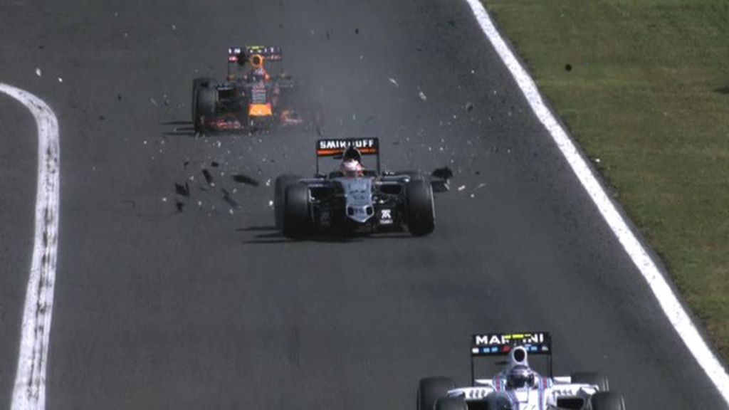 Hungarian GP: Nico Hulkenberg's front wing fails spectacularly - BBC Sport