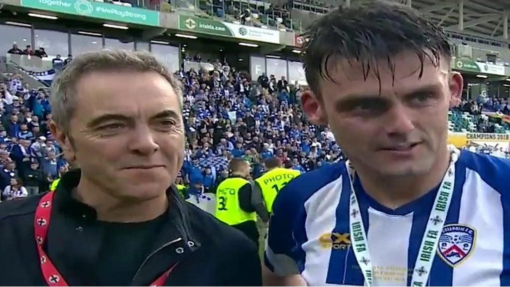 Actor Jimmy Nesbitt joins Coleraine's cup-winning celebrations - BBC Sport