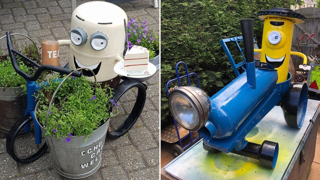 Ex-carpenter's lockdown 'metal heads' cheer up Minehead - BBC News
