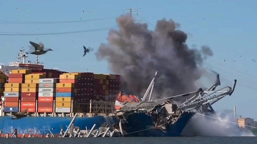 Port of Baltimore ship channel reopens after Key Bridge collapse - BBC News