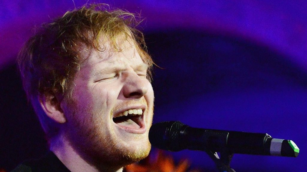 Ed Sheeran jokes about cut face at hospice fundraiser - BBC News