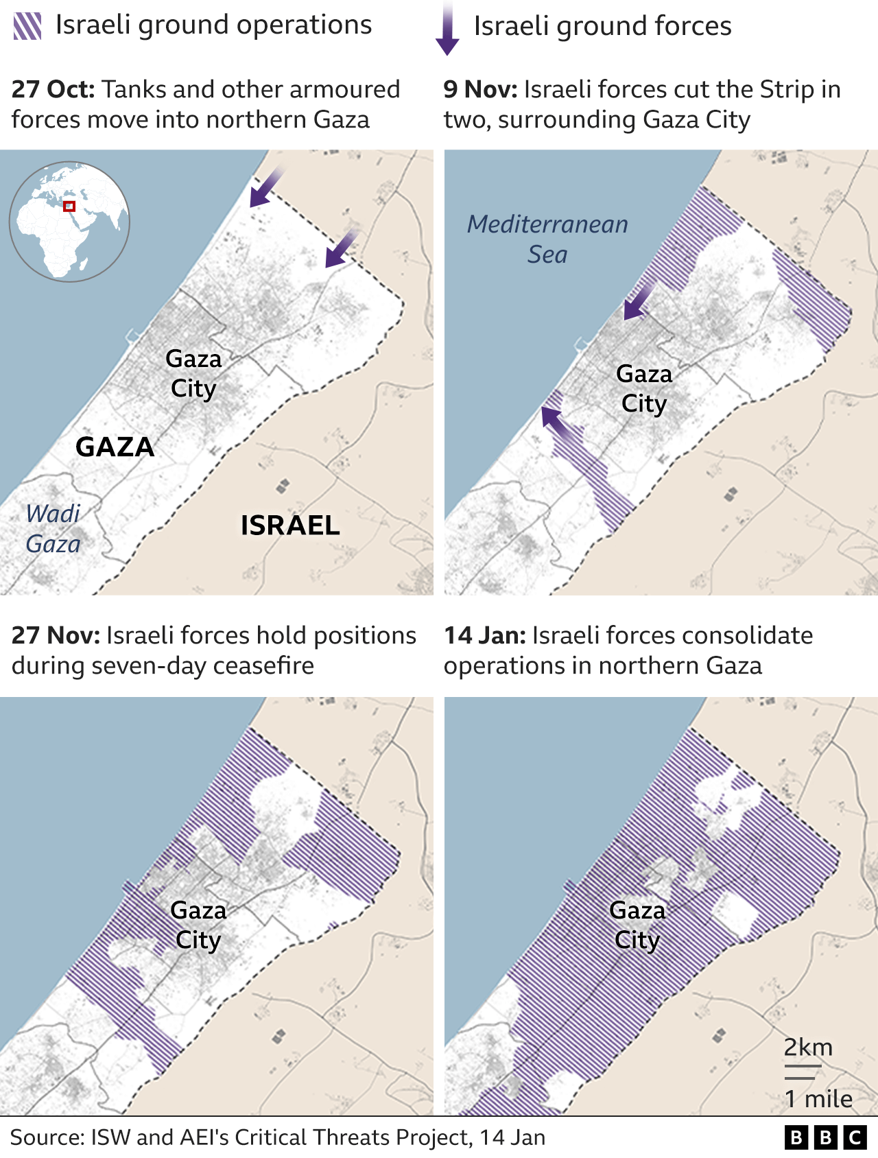 Gaza Strip in maps: How life has changed in three months - BBC News