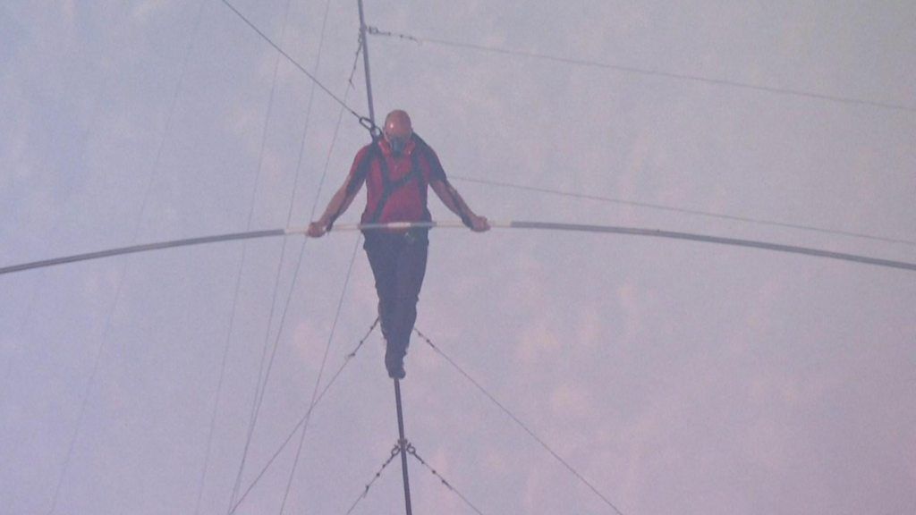 This man walked over a volcano - on a tightrope! - BBC Newsround