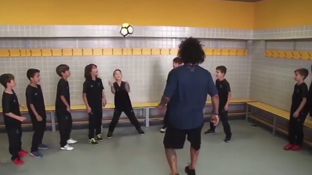 Watch Real Madrid's Marcelo header challenge with his son's team - BBC ...