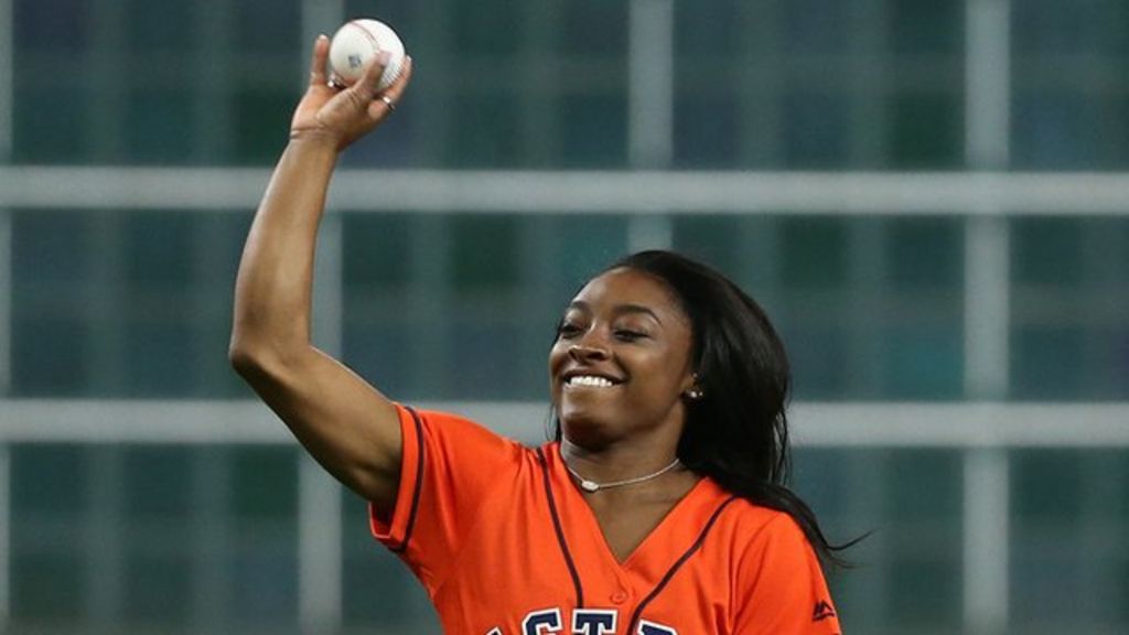 World Series: Simone Biles throws first pitch as Washington Nationals ...