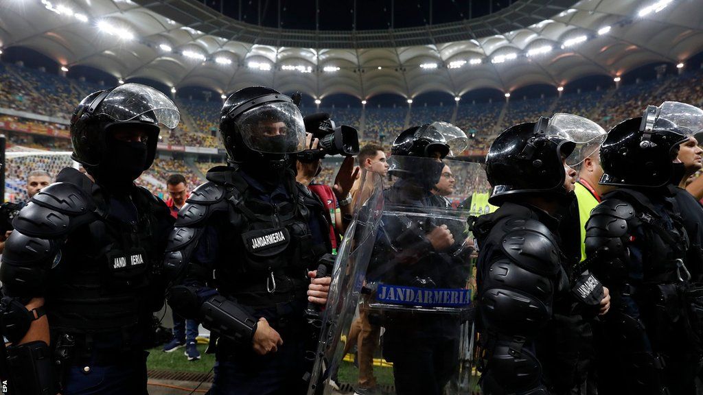 Romania 2-0 Kosovo: Euro 2024 qualifier suspended for 50 minutes after ...