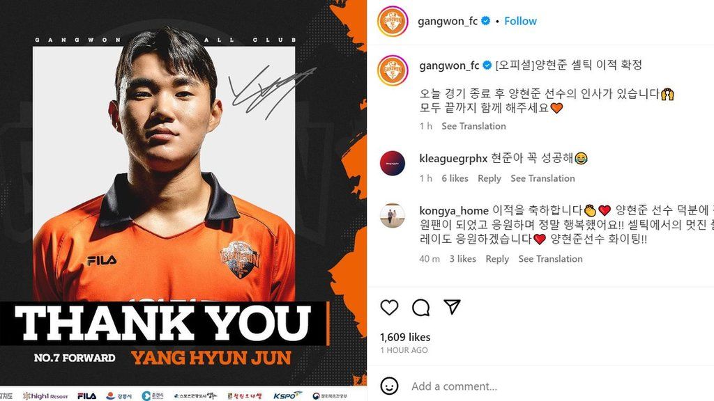 Yang Hyun-jun: Celtic signing of Gangwon forward 'confirmed', say South ...
