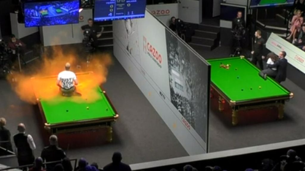 World Snooker Championship 2023: Play stopped by Just Stop Oil ...