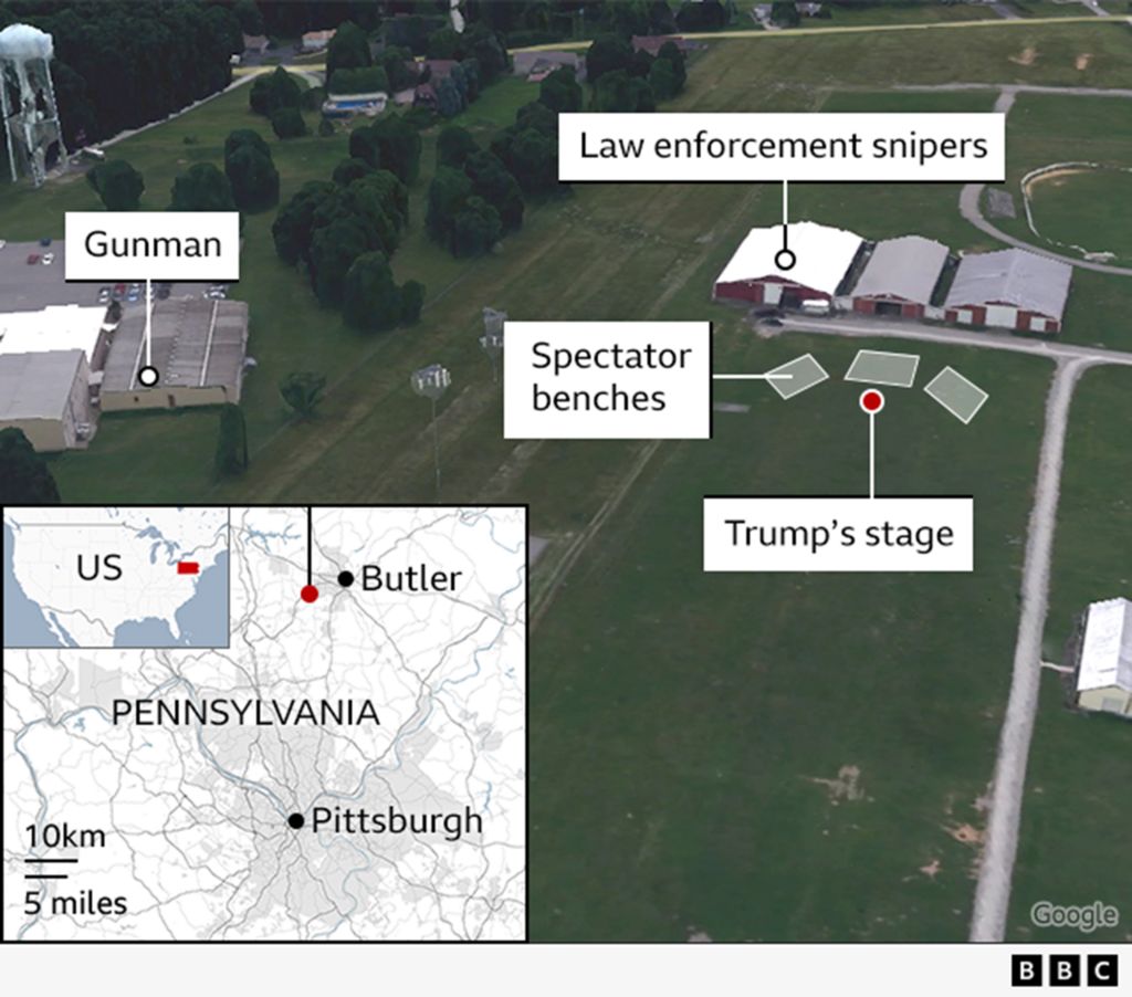 Donald Trump shooting attempt in maps - BBC News