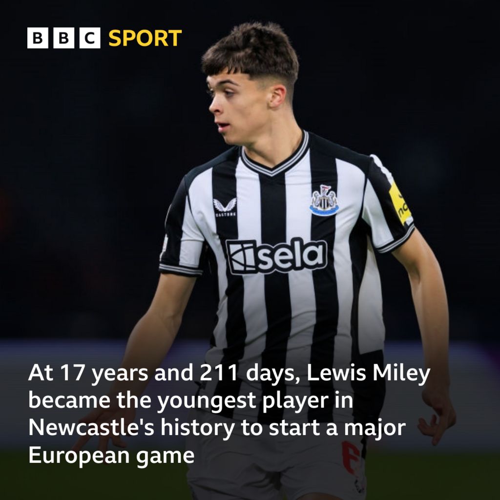 Newcastle: Lewis Miley breaks Magpies record - BBC Sport