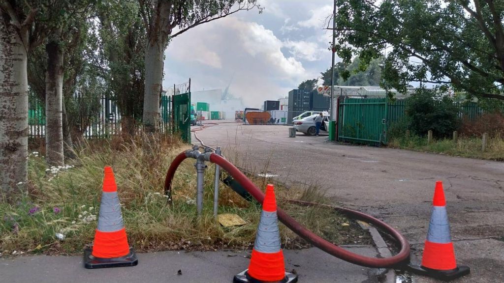 Fire crews tackle blaze at Basildon recycling centre - BBC News