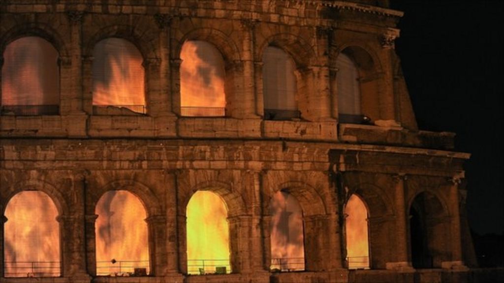 Rome's Colosseum on fire as part of art installation - BBC News