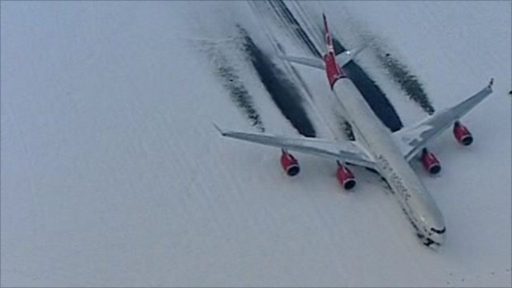 Aerial footage of snow hit Heathrow - BBC News
