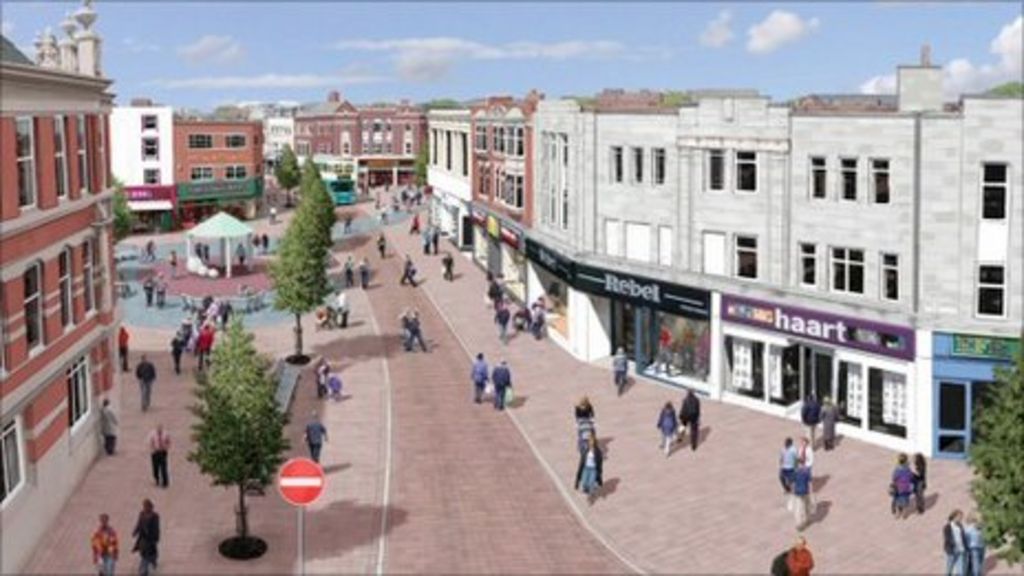 Traffic free Loughborough town centre work begins - BBC News