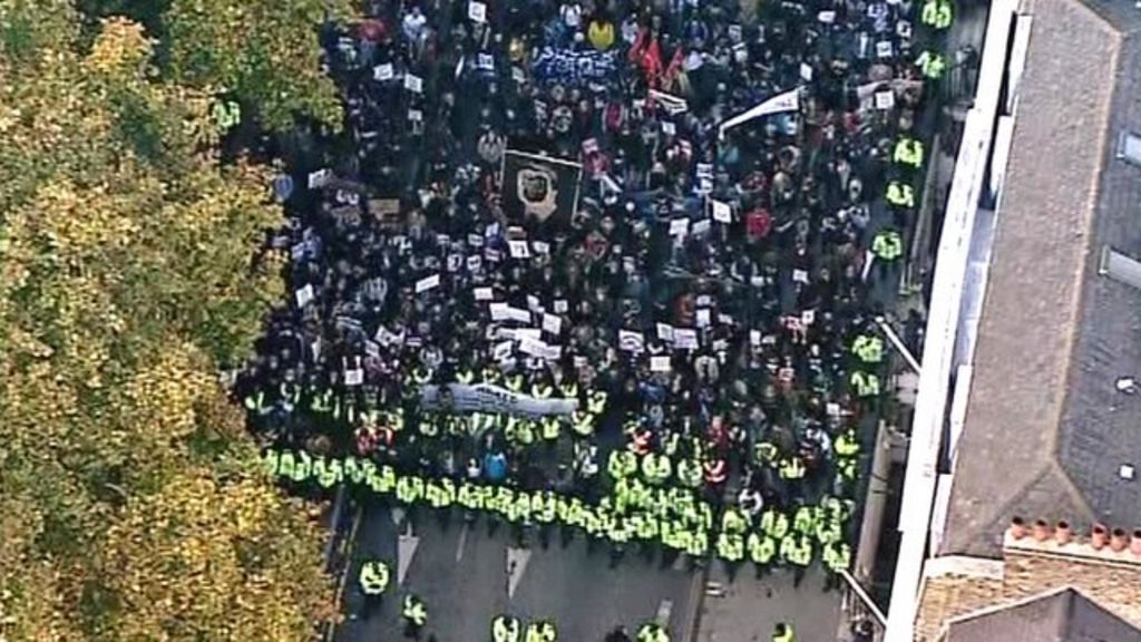 Tuition fees: Aerial footage of student protest march - BBC News