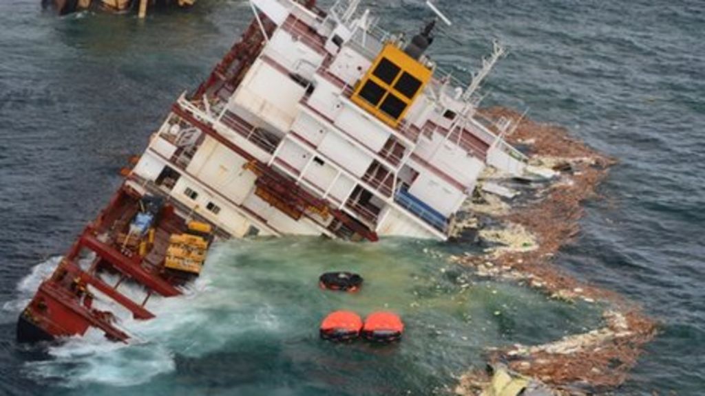 Stern Of Wrecked Cargo Ship Sinking Off New Zealand BBC News Stern Of Wrecked Cargo Ship Sinking Off New Zealand BBC News