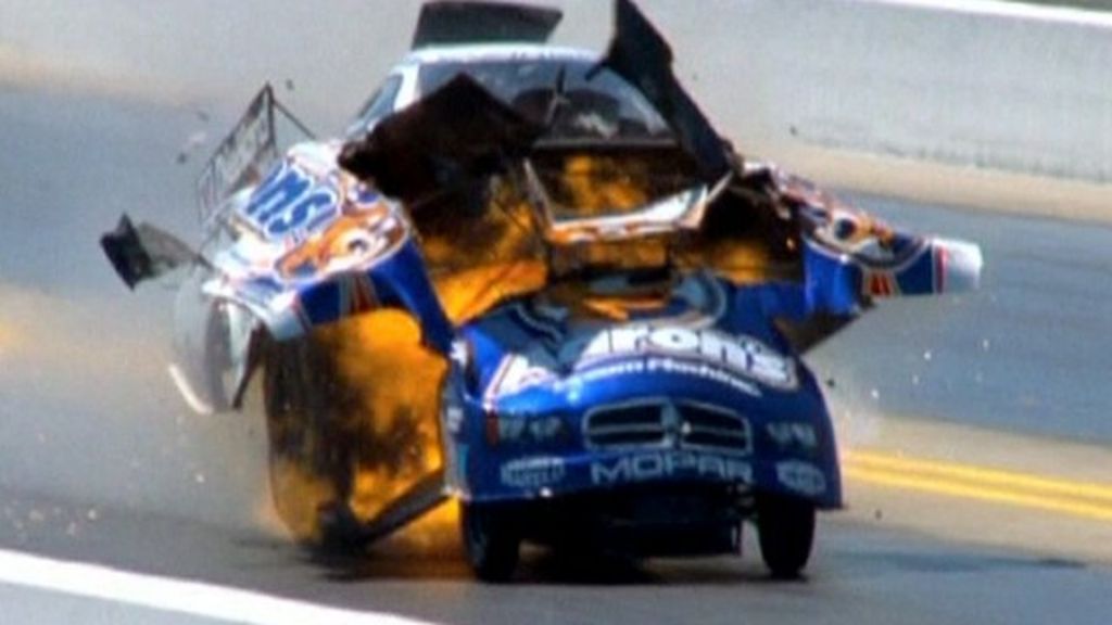Driver Matt Hagan escapes Hot Rod drag race explosion unharmed - BBC News